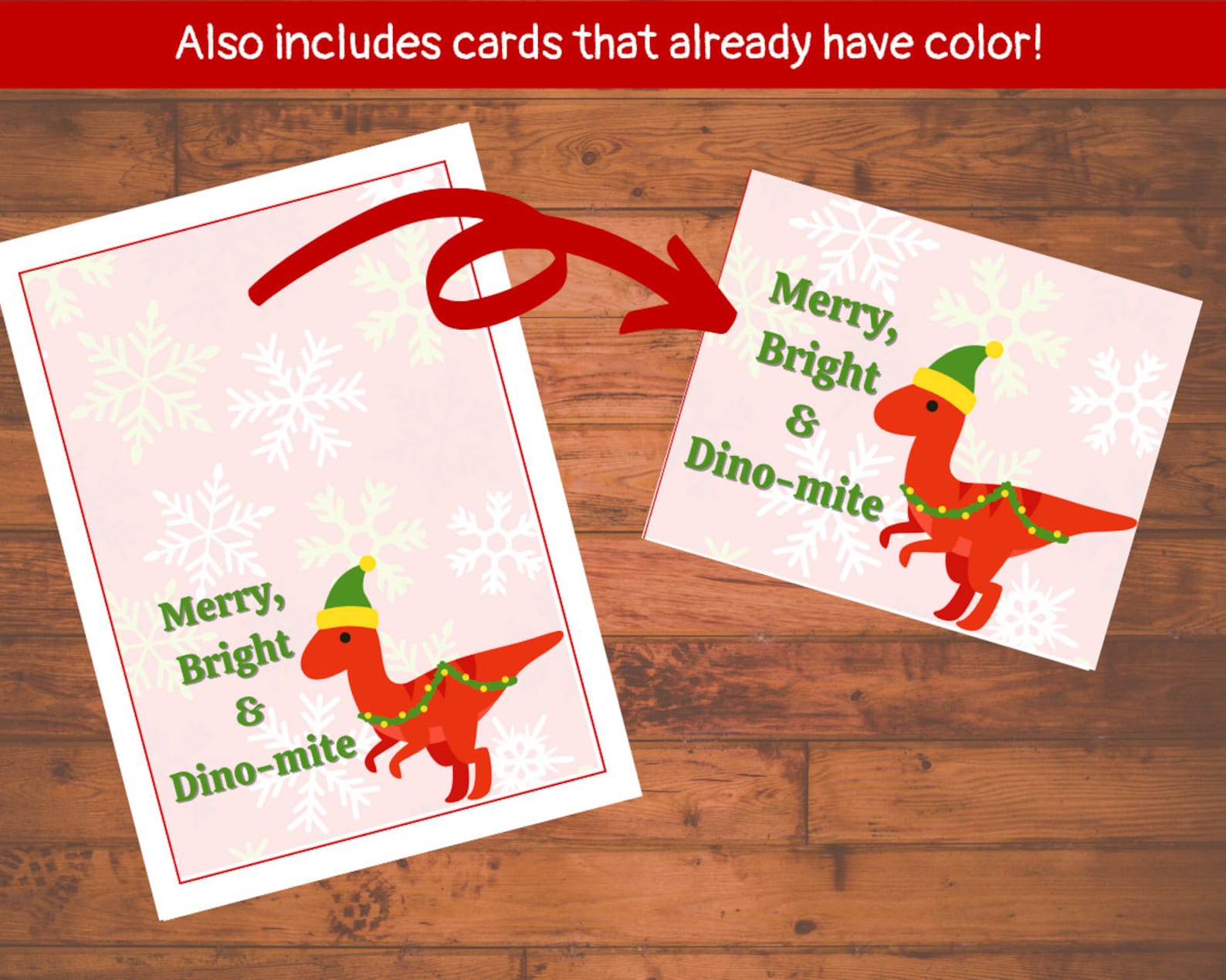 Printable Dinosaur Christmas Cards 5x7 Christmas Coloring - Etsy