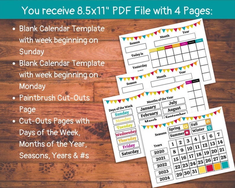 Perpetual Calendar Homeschool Printable 2021 Calendar for Kids | Etsy