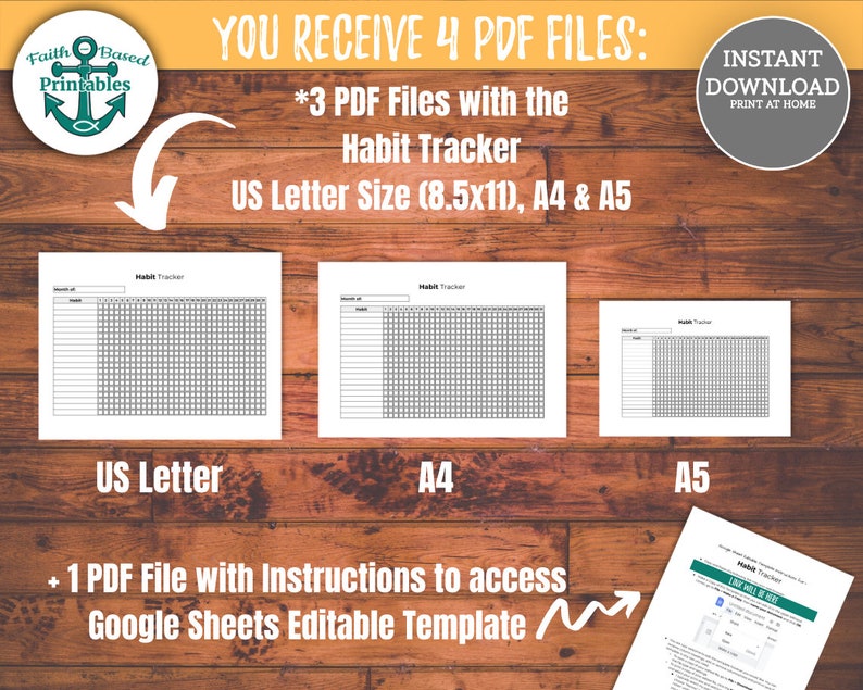 Editable Habit Tracker Printable Habit Tracker Template Google - Etsy
