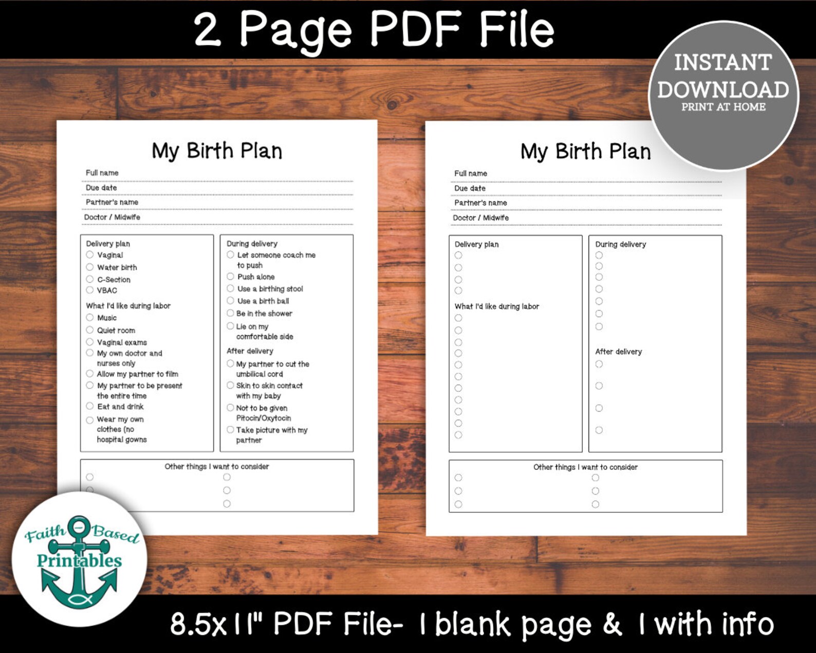 Birth Plan Template Simple Printable Birth Plan Checklist - Etsy