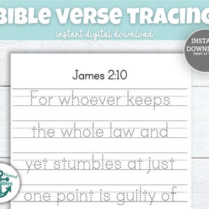 James 2:10 Scripture Tracing Sheet Bible Memory Verse Memorization ...