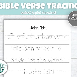 1 John 4:14 Scripture Tracing Sheet Bible Memory Verse Memorization ...