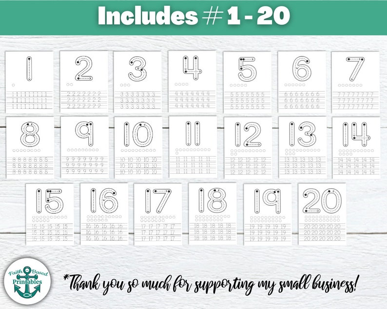 Number Tracing Bundle Numbers 1-20 Printable Trace Handwriting Writing ...
