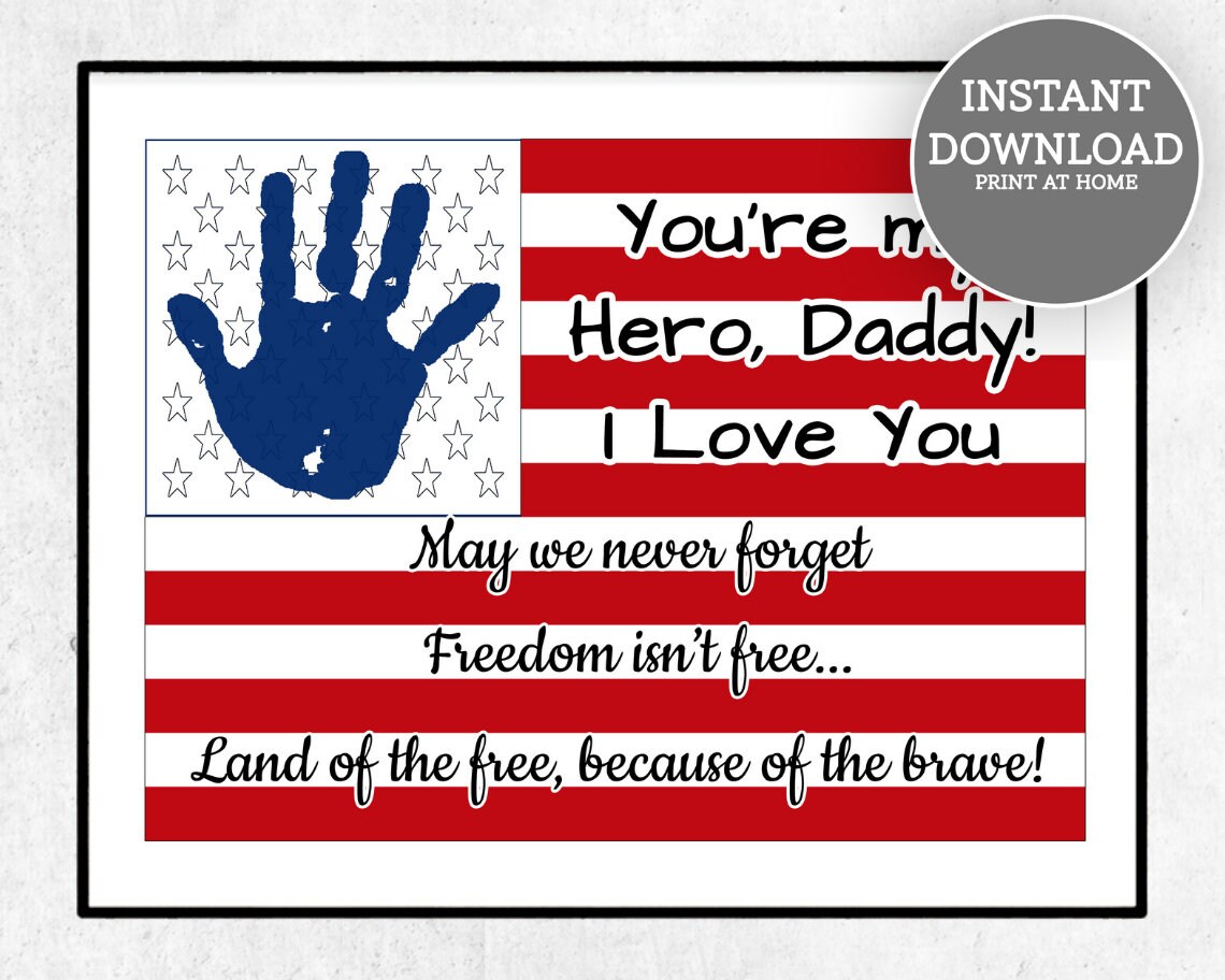Veterans Day Card You're My Hero Daddy Handprint Art - Etsy