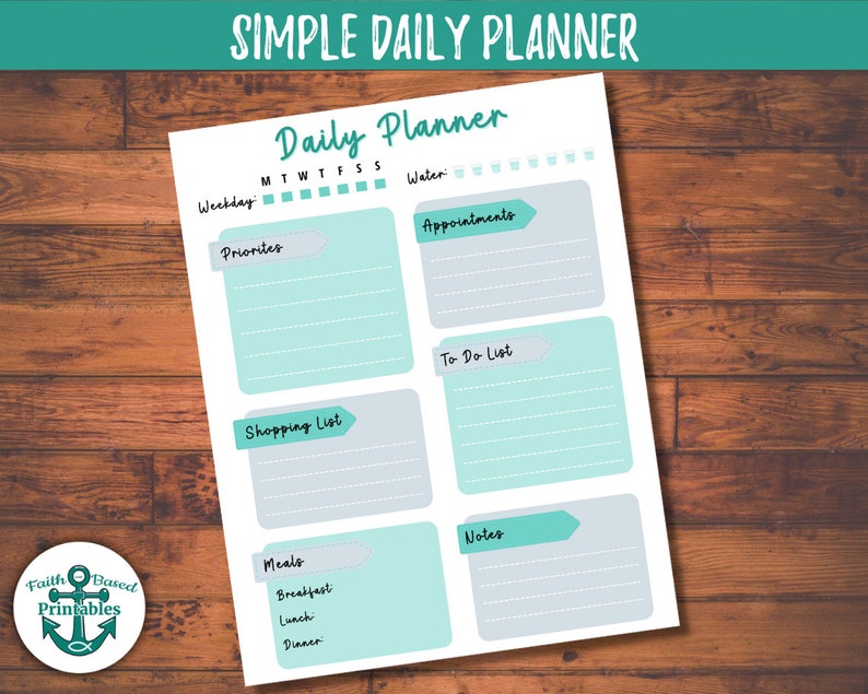 Cute Daily Planner PDF Teal Gray Daily Planner Printable - Etsy