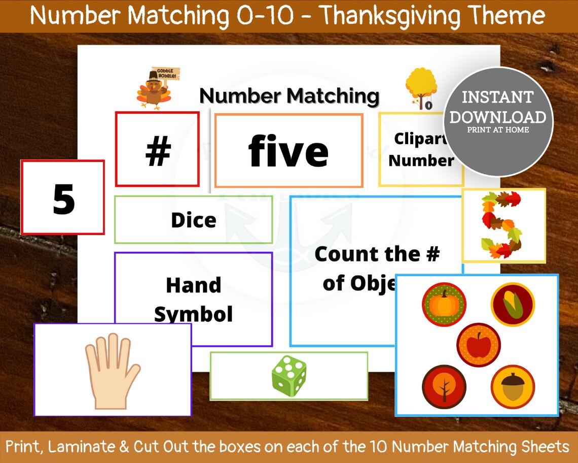 Thanksgiving Number Matching Game Counting Practice Count to | Etsy