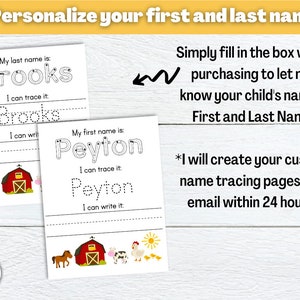 Custom Name Tracing Sheets Handwriting Practice Sheet Farm Themed Busy ...