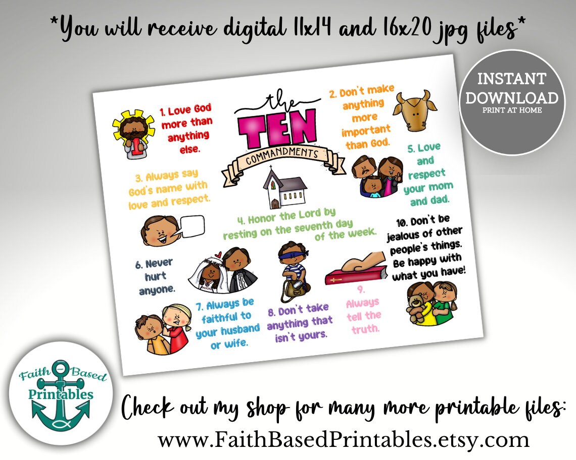 Ten Commandments Printable Ten Commandments Sign 10 Commandments for ...