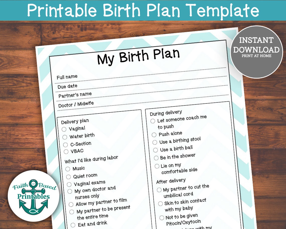 Birth Plan Template Simple Printable Birth Plan Checklist Aqua - Etsy
