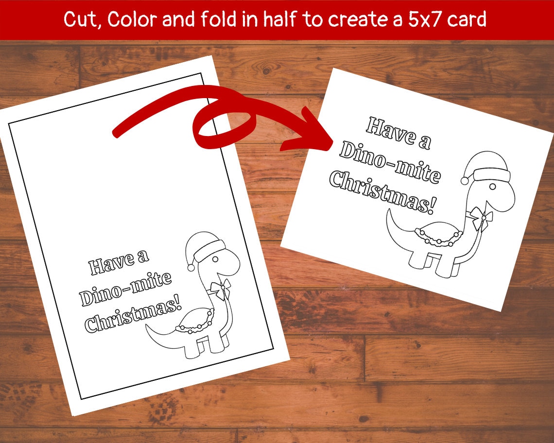 Printable Dinosaur Christmas Cards 5x7 Christmas Coloring - Etsy