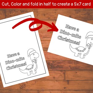 Printable Dinosaur Christmas Cards 5x7 Christmas Coloring Cards ...