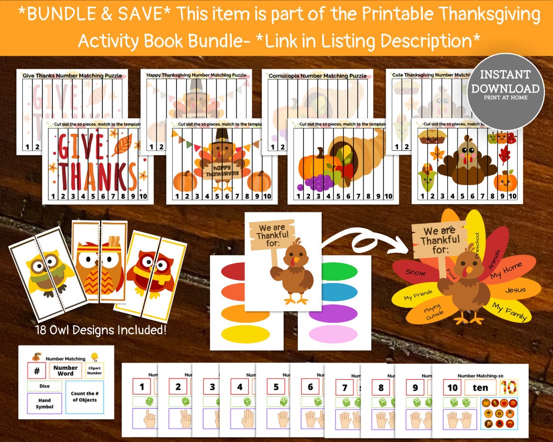 Thanksgiving Number Matching Game Counting Practice Count to | Etsy
