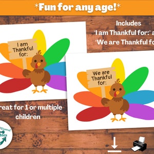 Printable Thankful Turkey for Kids Colorful Thanksgiving Crafts for ...