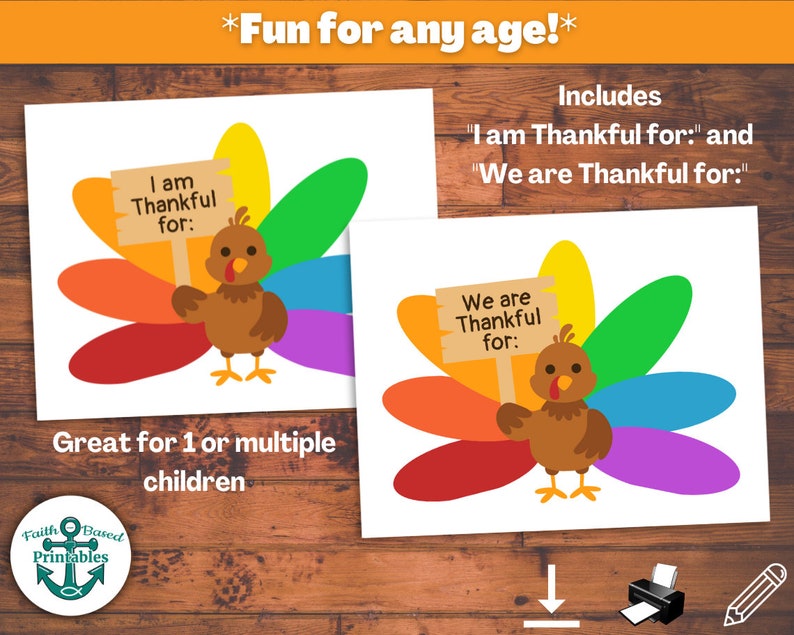 Printable Thankful Turkey for Kids Colorful Thanksgiving Crafts for ...