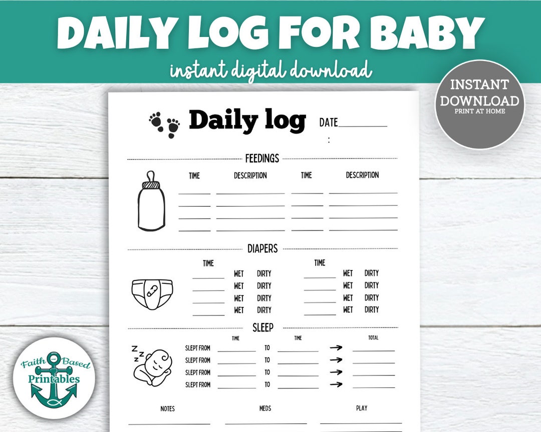 Baby Daily Log Printable: Feedings, Diapers, Sleep, Notes, Meds, Play ...