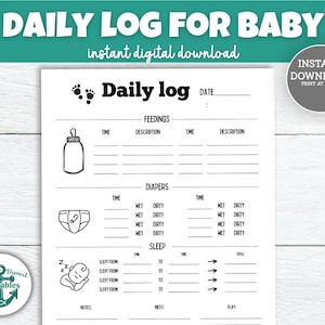Baby Daily Log Printable: Feedings, Diapers, Sleep, Notes, Meds, Play ...