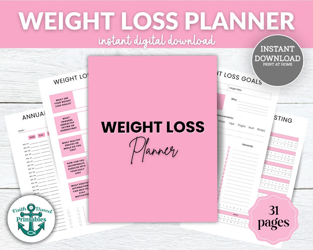 Pink Printable Weight Loss Planner Weightloss Tracker Fitness Tracking ...