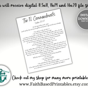Exodus 20 1-17 KJV Ten Commandments Printable 10 Commandments Sign Ten ...