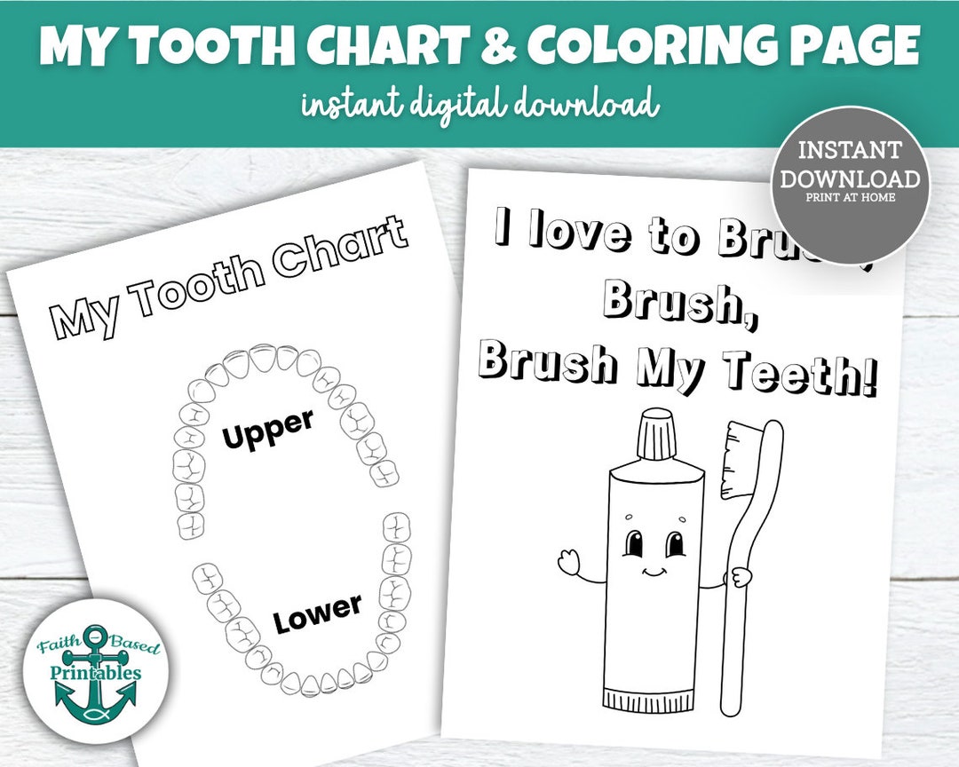 Kids Dental Health: Printable Tooth Chart & Toothbrush Coloring Page ...