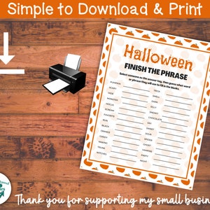 Halloween Finish the Phrase Game Night Fall Activities for Adults Kids ...