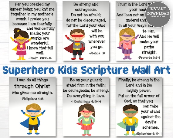 Superhero Kids Scripture Bundle Printable Proverbs 3 Joshua - Etsy