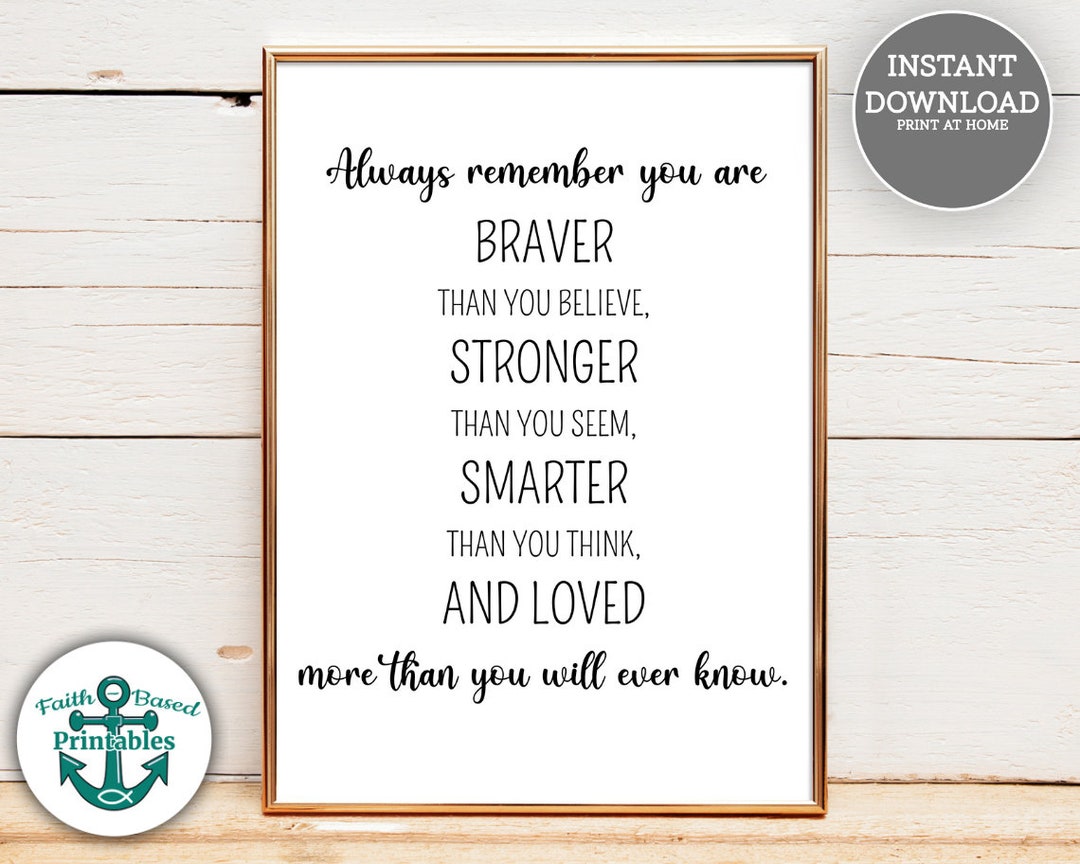 Always Remember You Are Braver Than You Believe Sign Simple Nursery ...