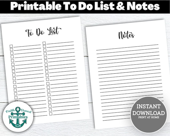 Printable to Do List and Notes Template Shopping Notes Simple - Etsy
