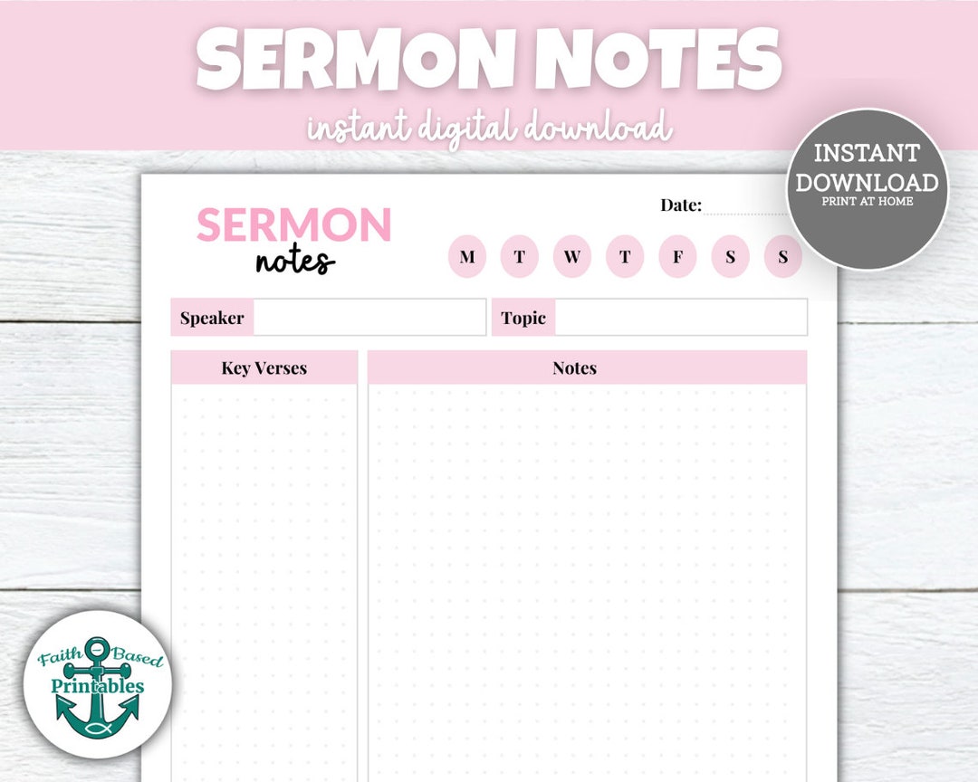 Sermon Notes Printable Sermon Notes Journal Notebook Goodnotes Template ...