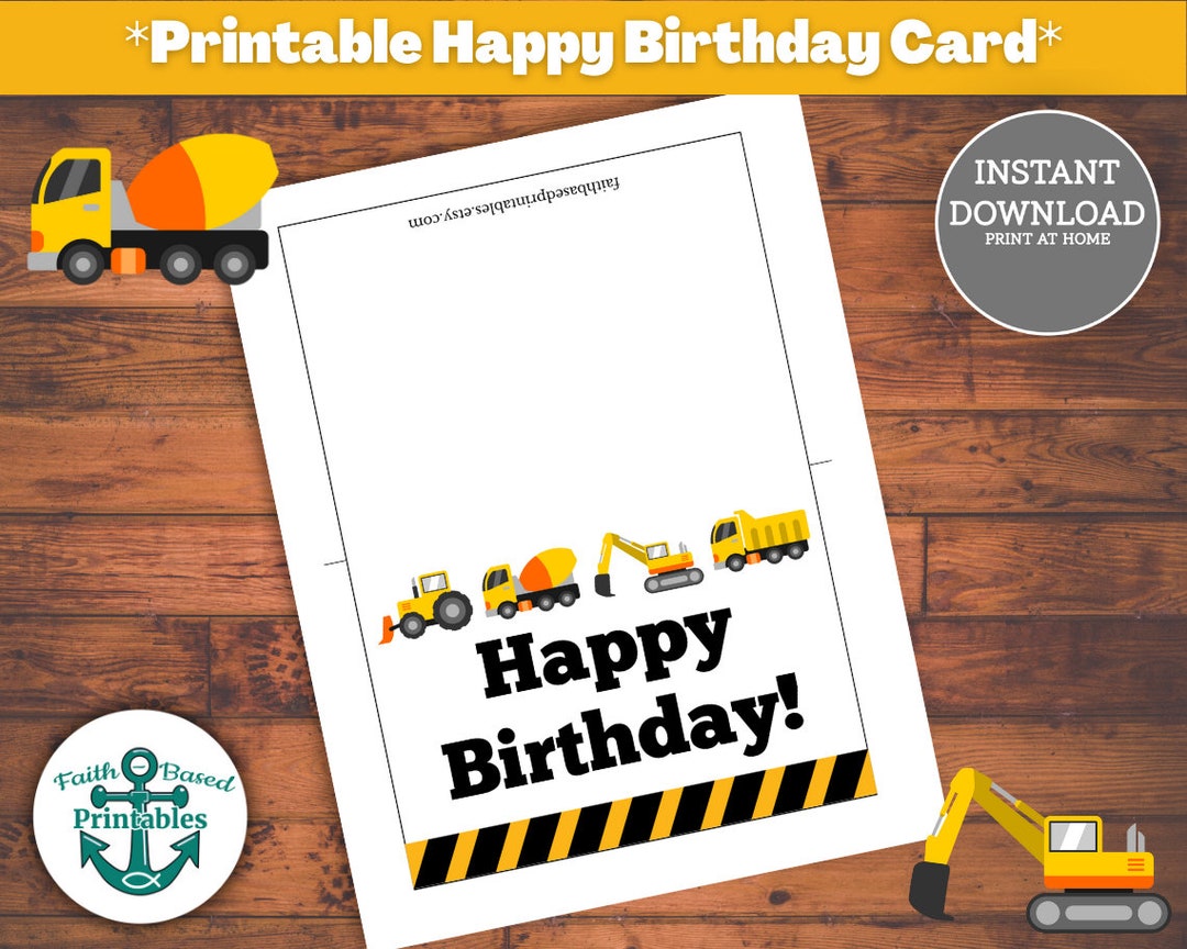 Construction Theme Birthday Card | Digger Truck Greeting Card | Kids ...
