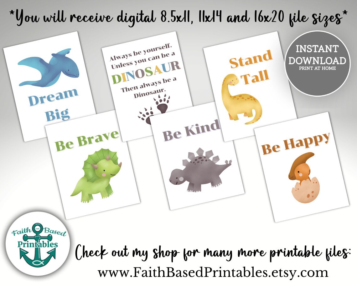 Printable Dinosaur Wall Art Bundle for Kids Decor Signs Print - Etsy