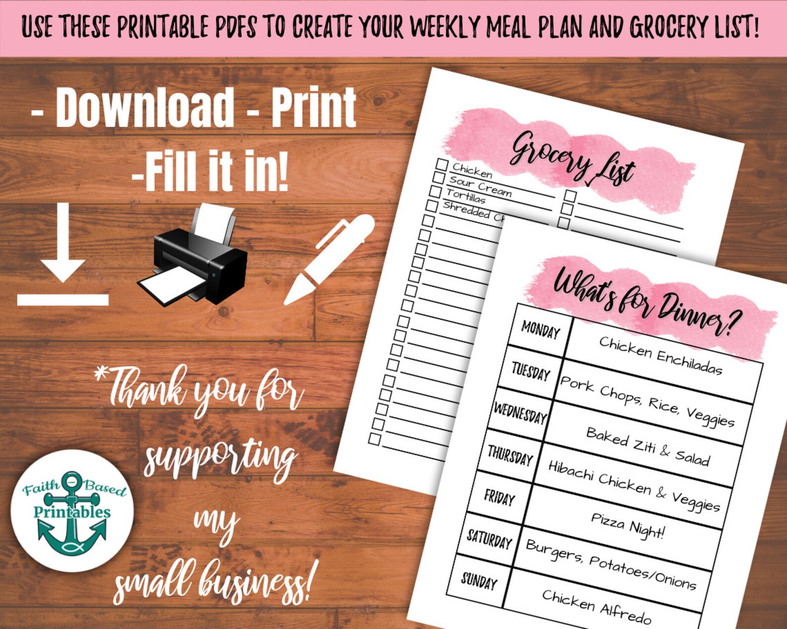 Pink Printable Weekly Menu Download Weekly Menu Planner | Etsy