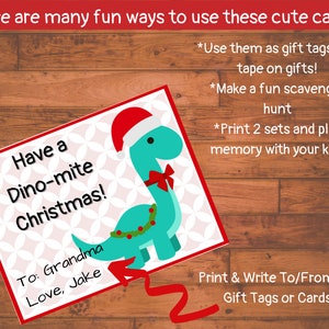 Printable Christmas Gift Tags for Kids Dinosaur Christmas Cards Dino ...