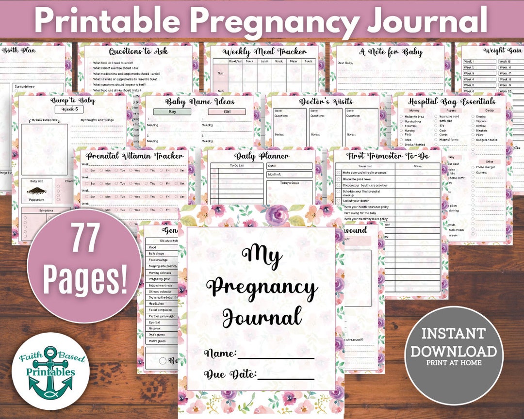 My Pregnancy Journal Printable PDF Weekly Planner Bump to Baby Tracker ...