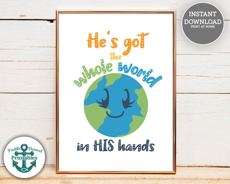 He's Got the Whole World in His Hands Printable Christian - Etsy