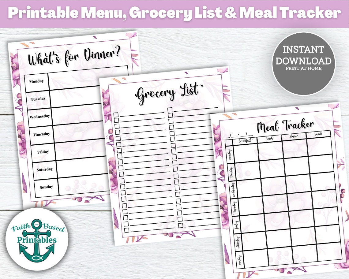 Weekly Meal Planner and Grocery List Printable Weekly Menu - Etsy