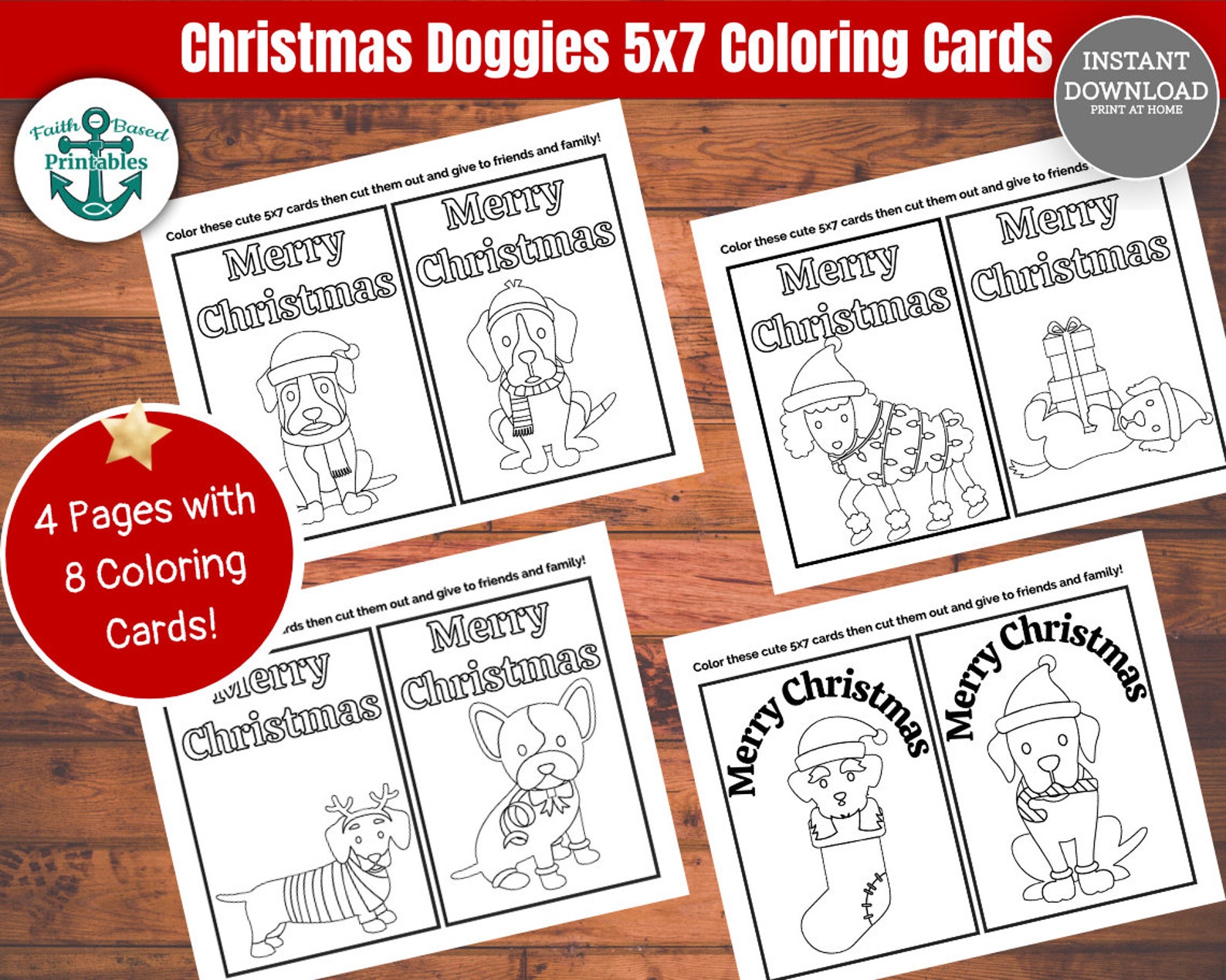 Printable Dog Christmas Cards 5x7 Christmas Coloring Cards - Etsy