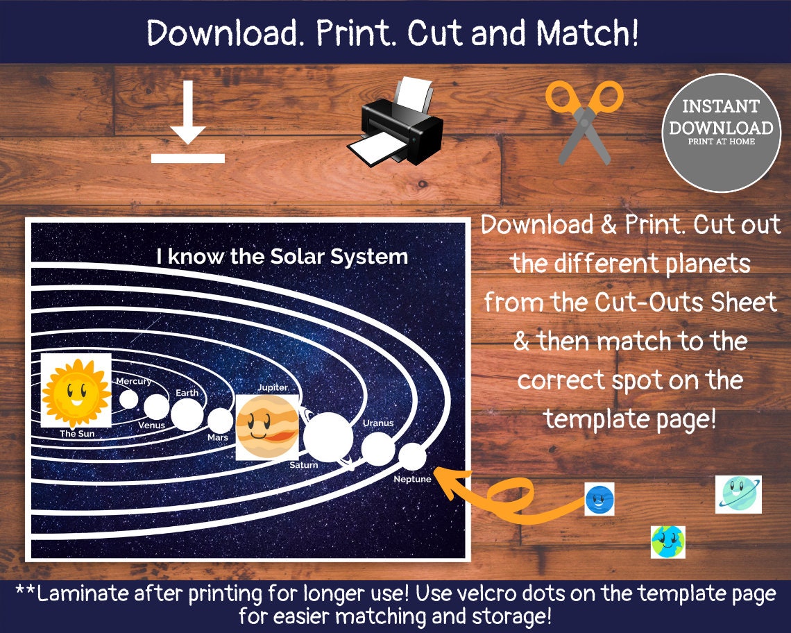 Printable Preschool Solar System Planets Shadow Matching | Etsy