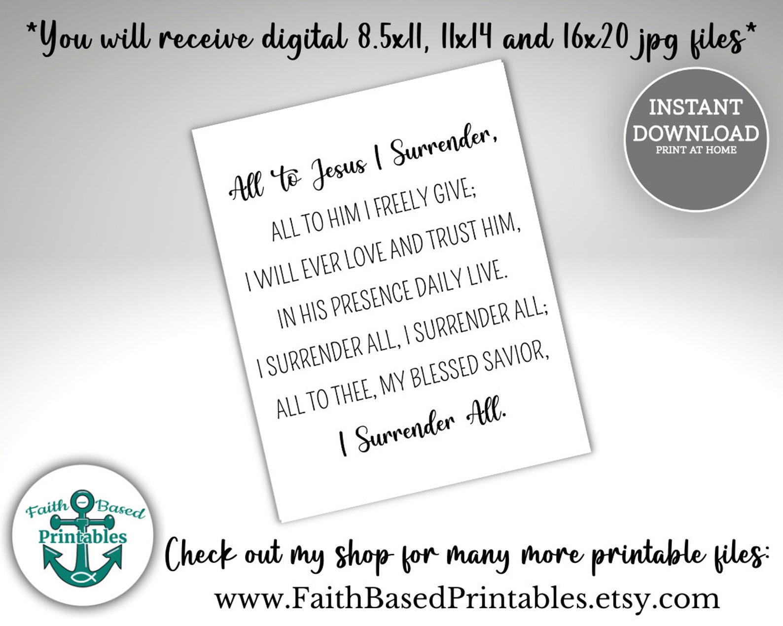 All to Jesus I Surrender Printable Hymn Print Christian Hymnal Wall Art ...