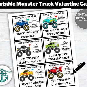 Valentine Cards for Boys Monster Truck Printable Valentines Trucks ...