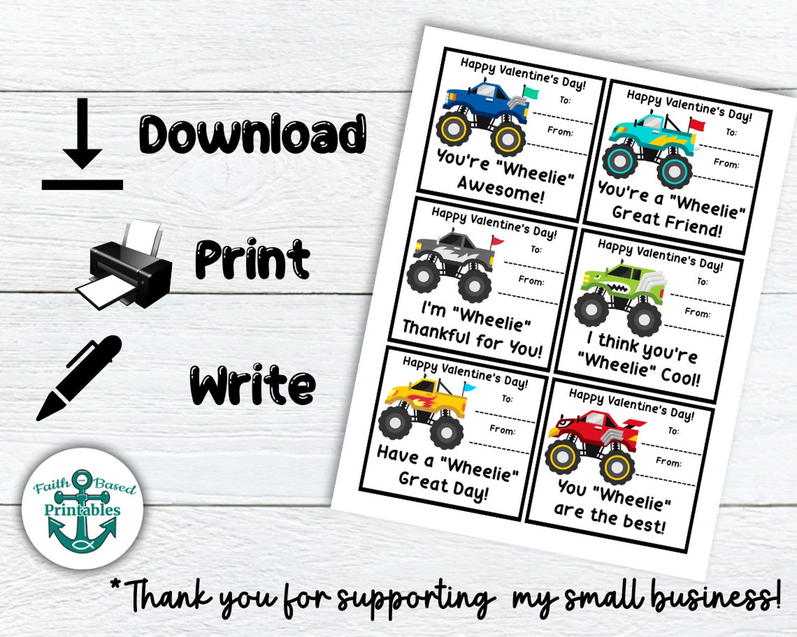 Valentine Cards for Boys Monster Truck Printable Valentines - Etsy