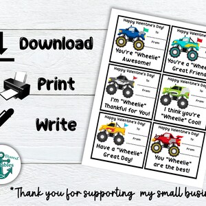 Valentine Cards for Boys Monster Truck Printable Valentines Trucks ...