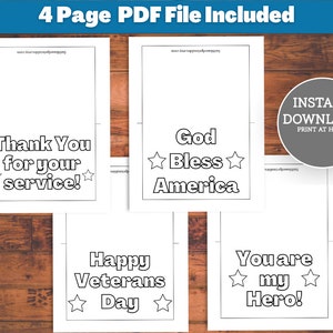 Printable Veterans Day Coloring Card Cards Bundle Military Appreciation ...