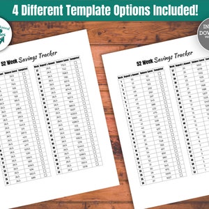 52 Week Challenge Printable 52 Week Savings Tracker Printable Weekly ...