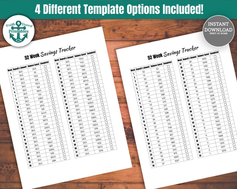 52 Week Challenge Printable 52 Week Savings Tracker Printable - Etsy