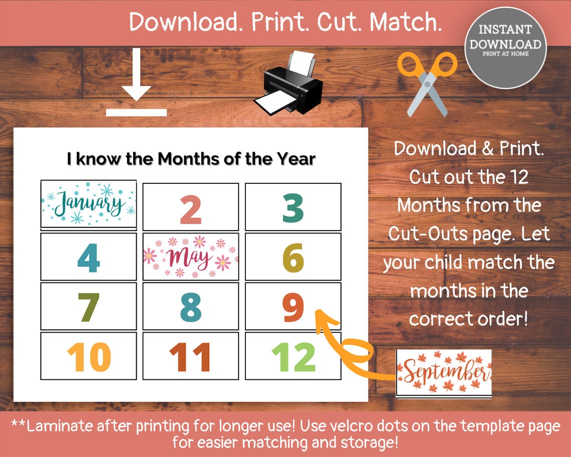 I Know the Months of the Year Printable Matching Activity - Etsy