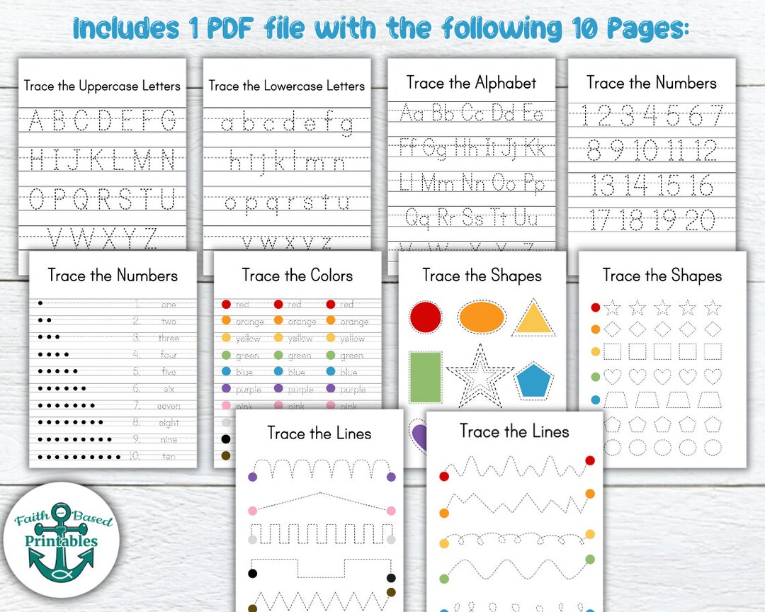 Printable Tracing Worksheet Bundle Alphabet Number Letter Color Shape ...