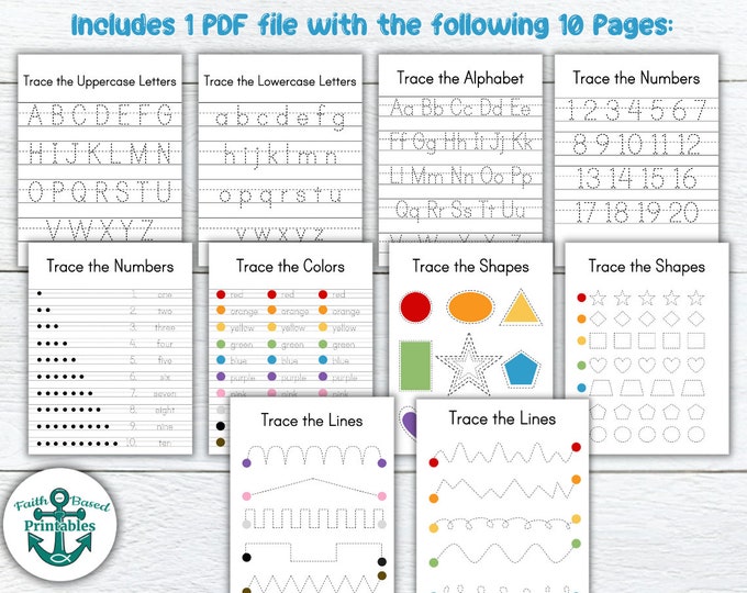 Printable Tracing Worksheet Bundle Alphabet Number Letter Color Shape ...