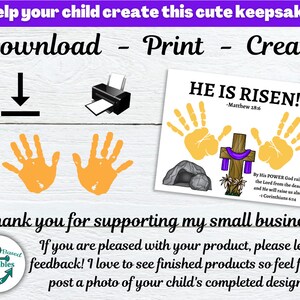 He is Risen Craft Matthew 28:6 Easter Handprint Art Cross Christian ...