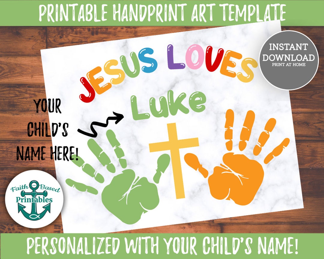 Personalized Name Jesus Loves Me Customized Handprint Art Christian ...