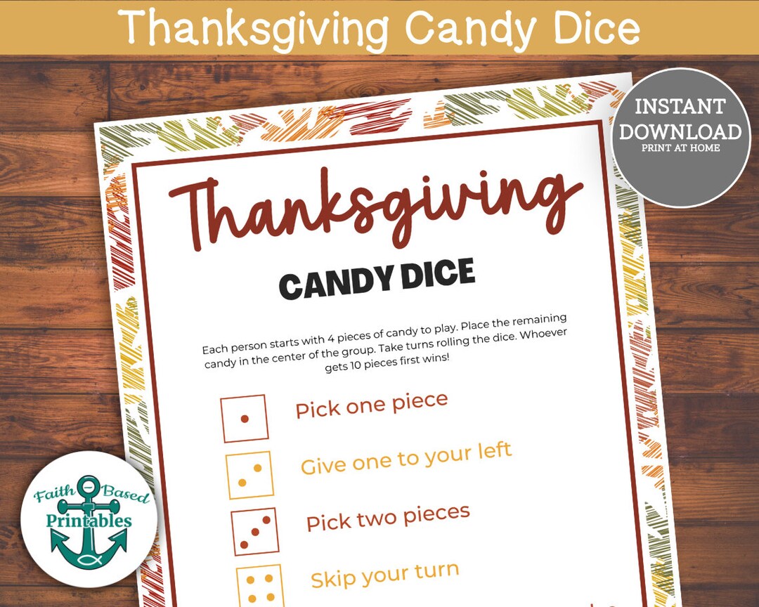 Thanksgiving Candy Dice Game Fall Activity for Adults Kids Fun Family ...